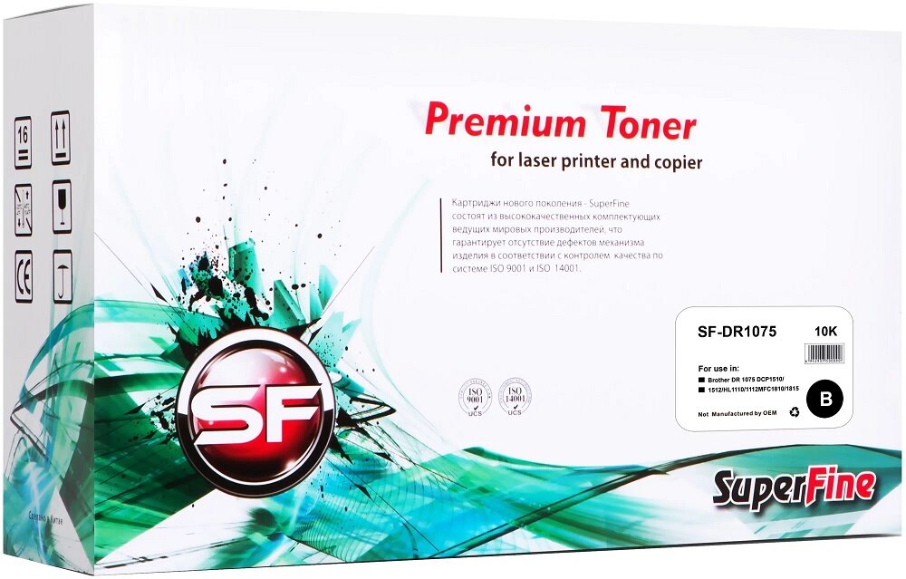 Фотобарабан SuperFine SF-DR1075, для Brother HL-1112, Brother DCP-1512, Brother MFC-1810, Brother MFC-1815, черный, 10000 стр.