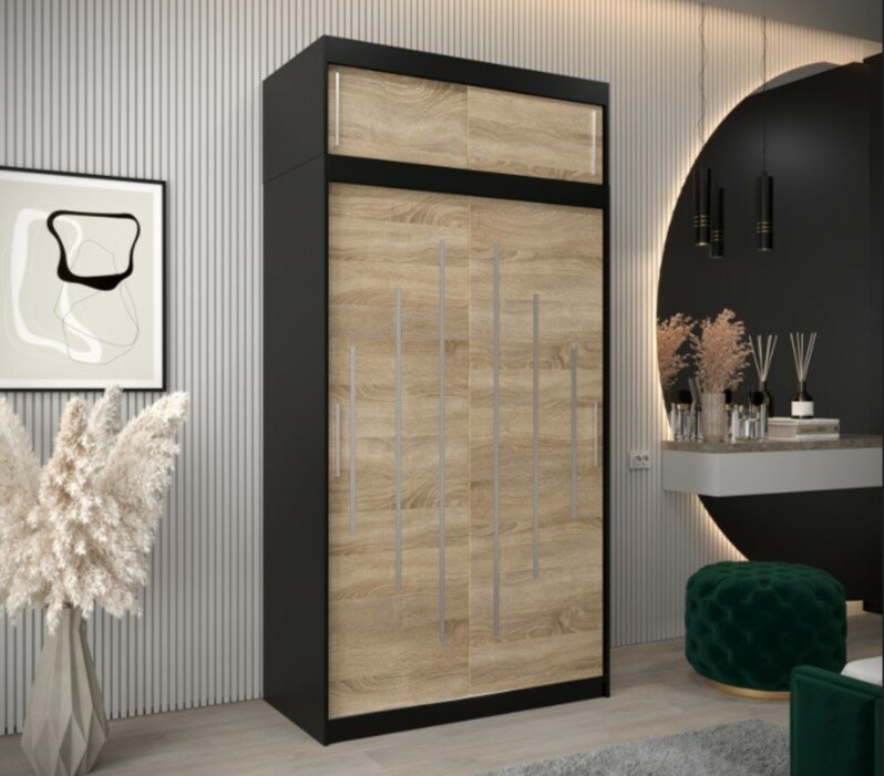 Шкаф-купе МебельЛэнд24 Валмиера NEW - 2А Черный / Дуб Сонома 100x40x240 дуб светлый для одежды двухдверный