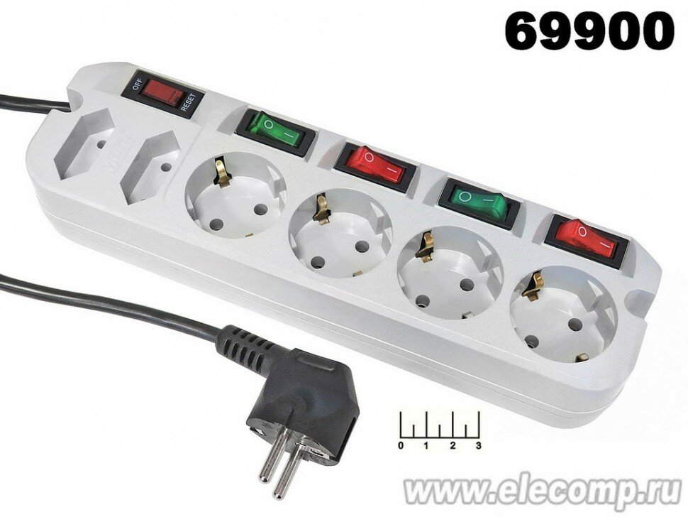 Сетевой фильтр 4+2/5м Most ARG (max-10A) (белый)