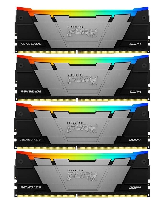 Оперативная память Kingston Fury Renegade, DDR4, 64GB (4x16GB), 3600MHz, CL16, DIMM, с радиатором, RGB, серебристый/черный