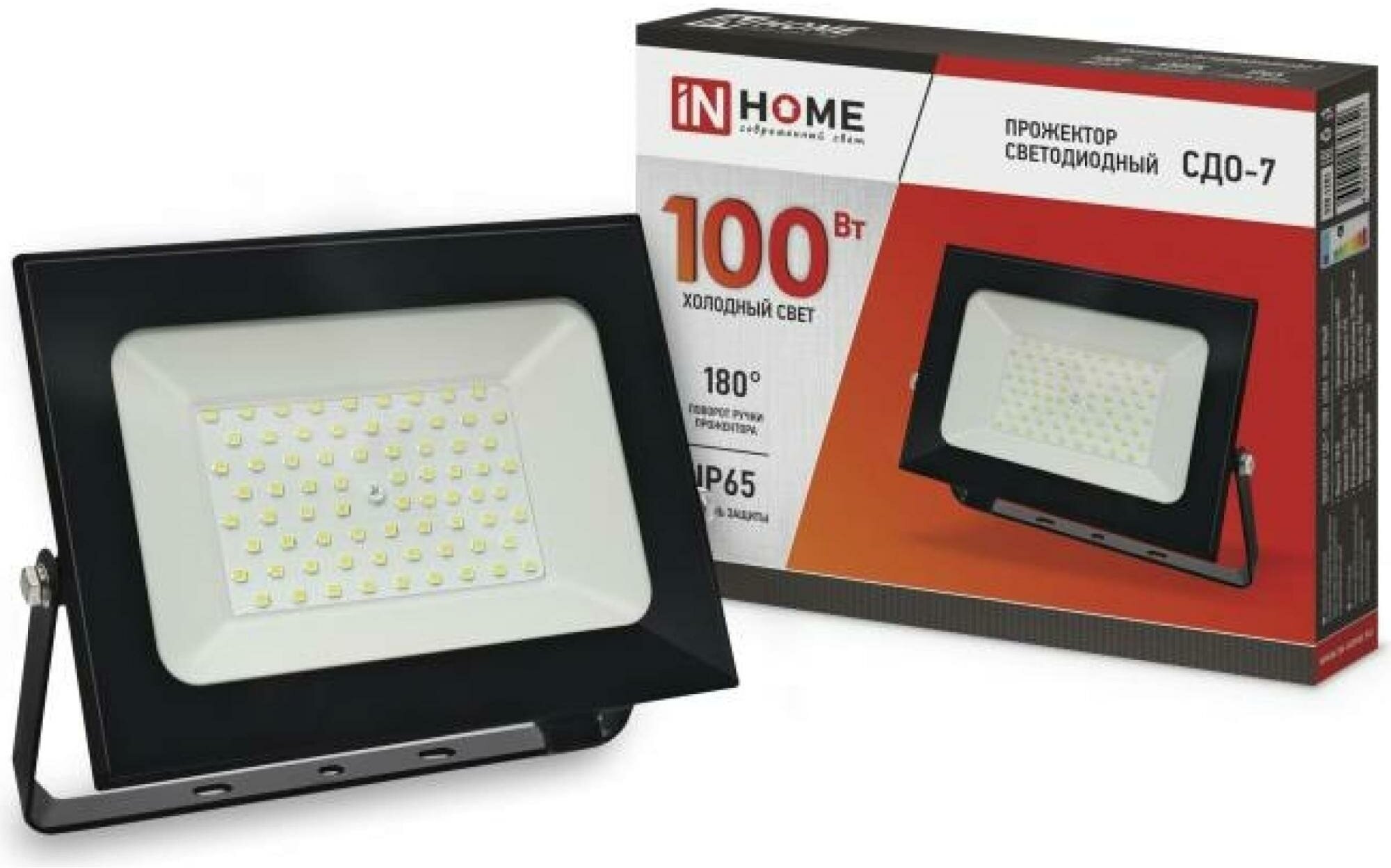 Прожектор светодиодный СДО-7 100Вт 6500К IP65 9000лм 230В черн. IN HOME 4690612034652