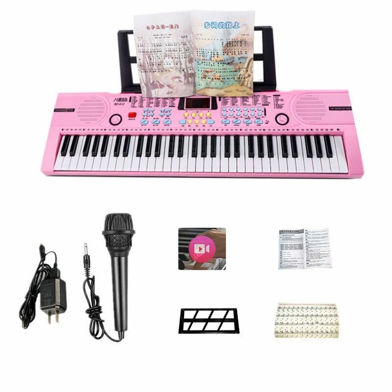 Цифровое фортепиано,61-клавишное многофункциональное пианино, 2 встроенных динамика, микрофон, переносное