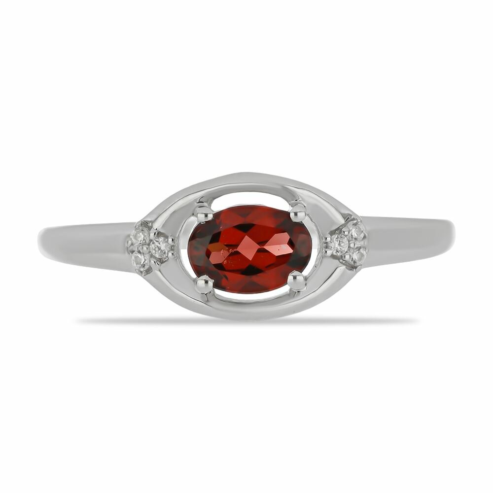 Кольцо, серебро, 925 проба, родирование, циркон, гранат