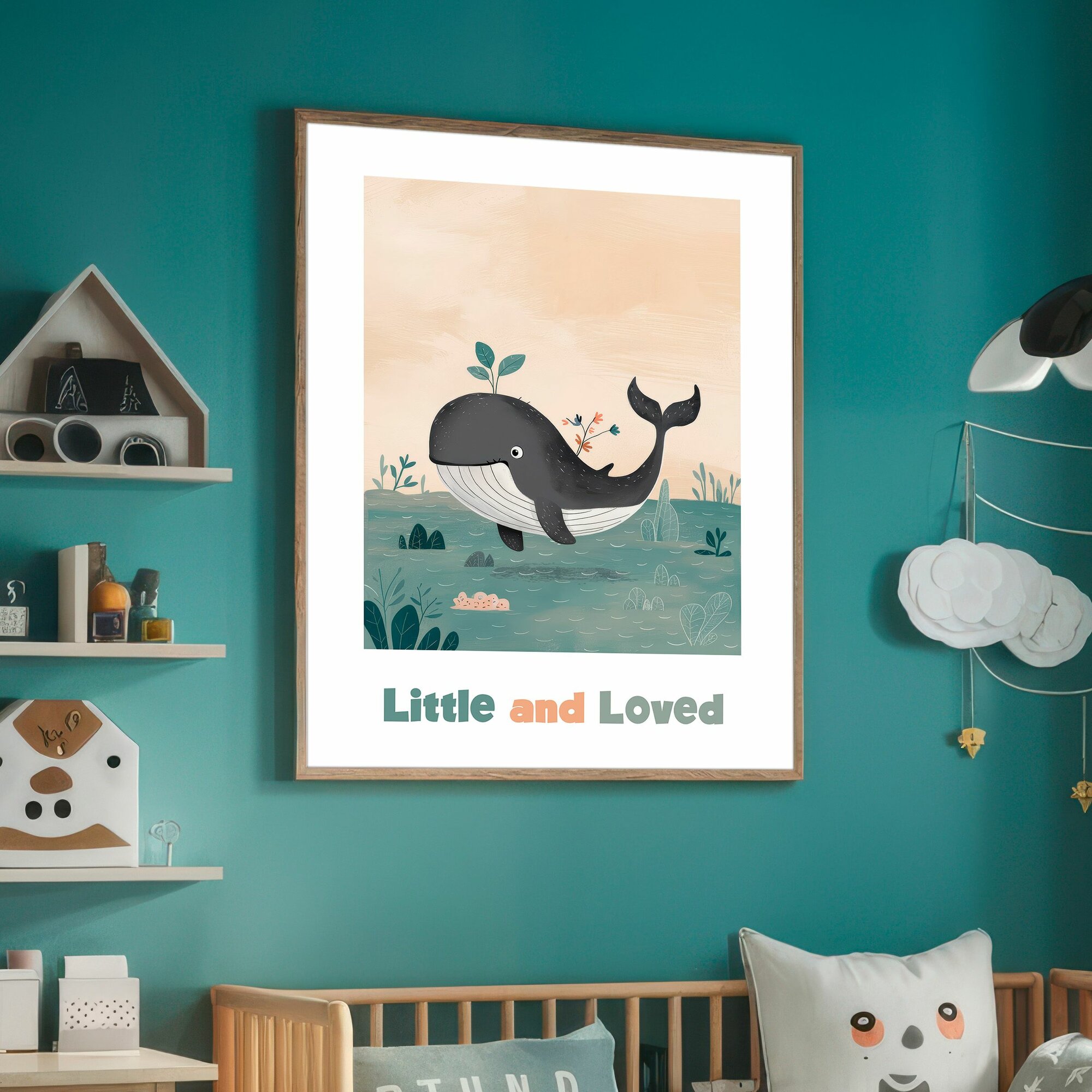 Постер для детской, для ребенка, в сканди стиле, Кит - 40х50