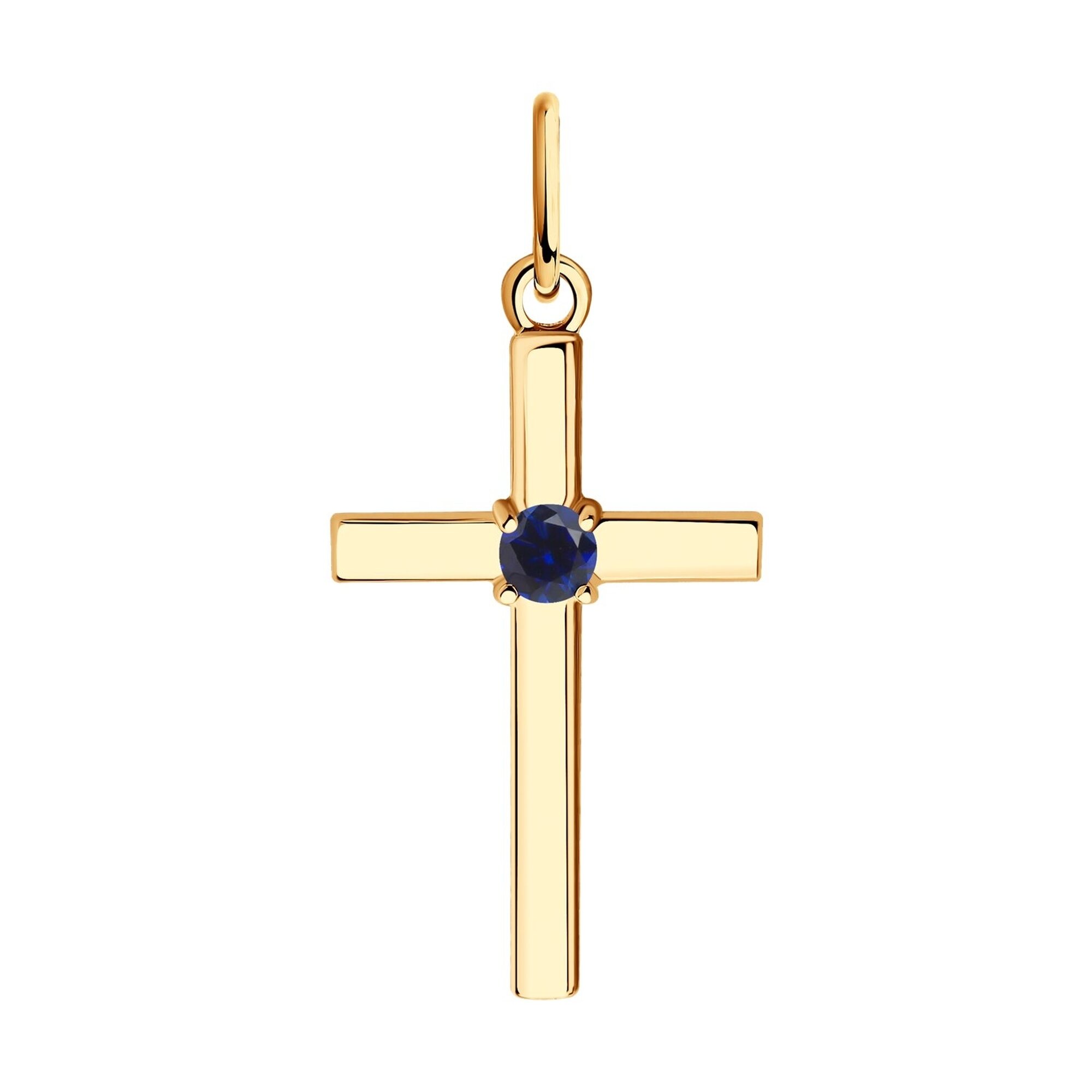 Крестик, красное золото, 585 проба, корунд