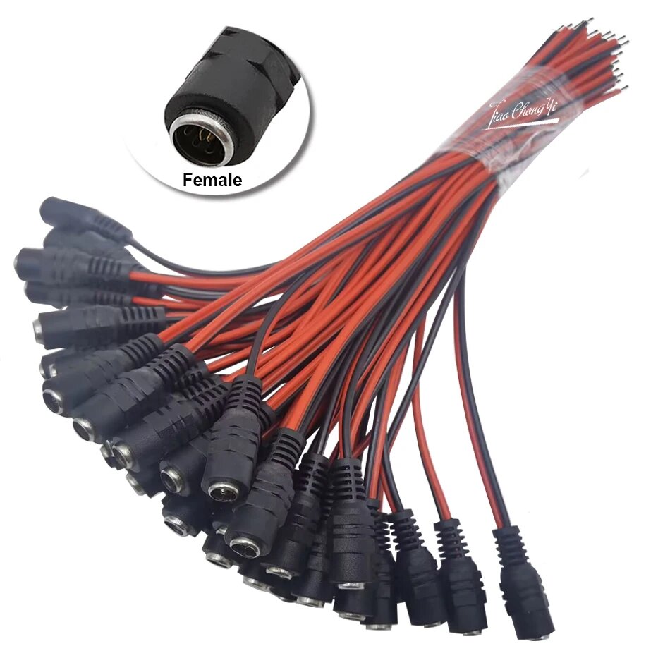 Разъемы DC12V 5,5x2,1 мм, кабель питания постоянного тока, разъем «папа-мама» для камеры видеонаблюдения, адаптер питания, длина 24 см