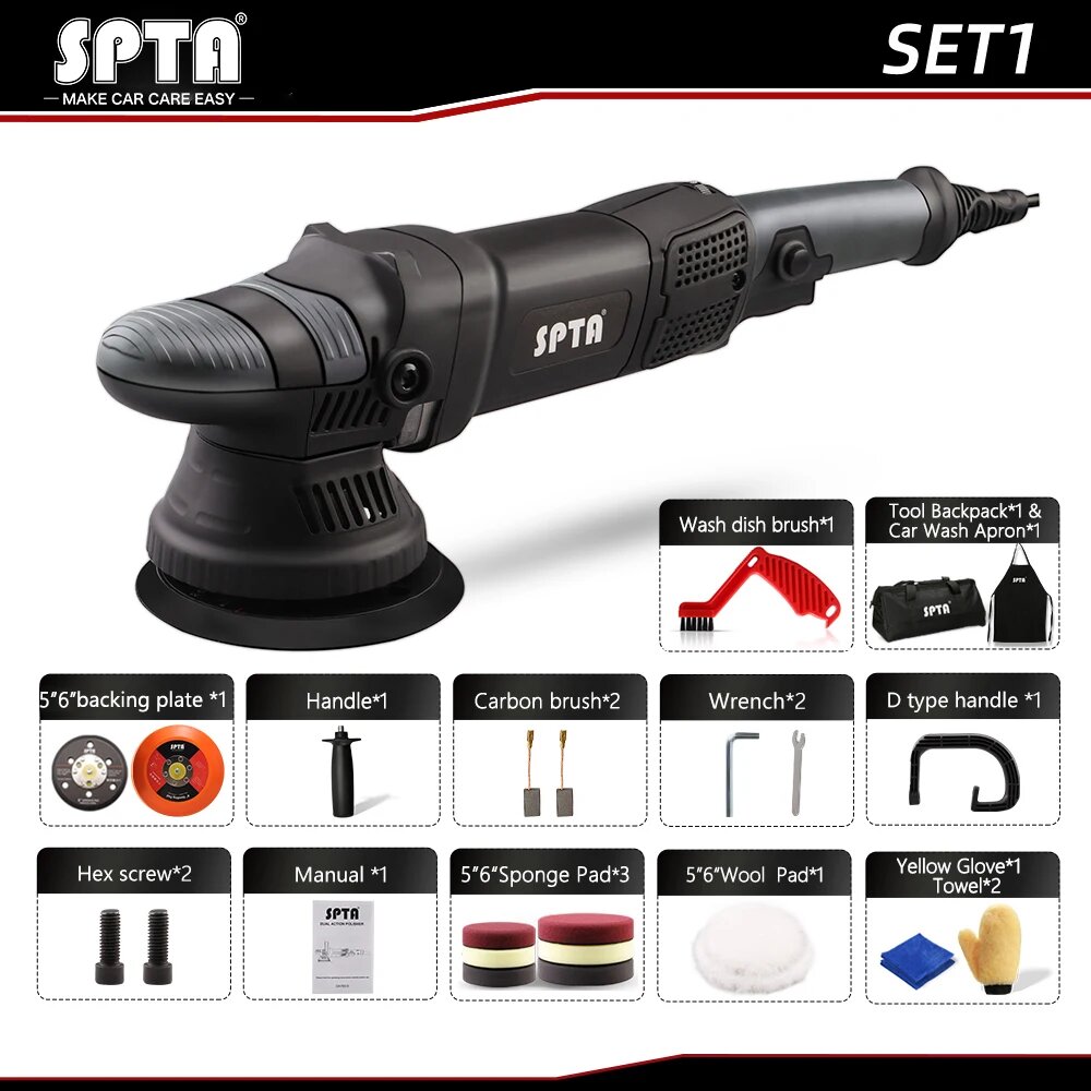 Полировщик автомобильный SPTA, 5 дюймов, 780 Вт, 15 мм 220В-230В, Polisher Set 1