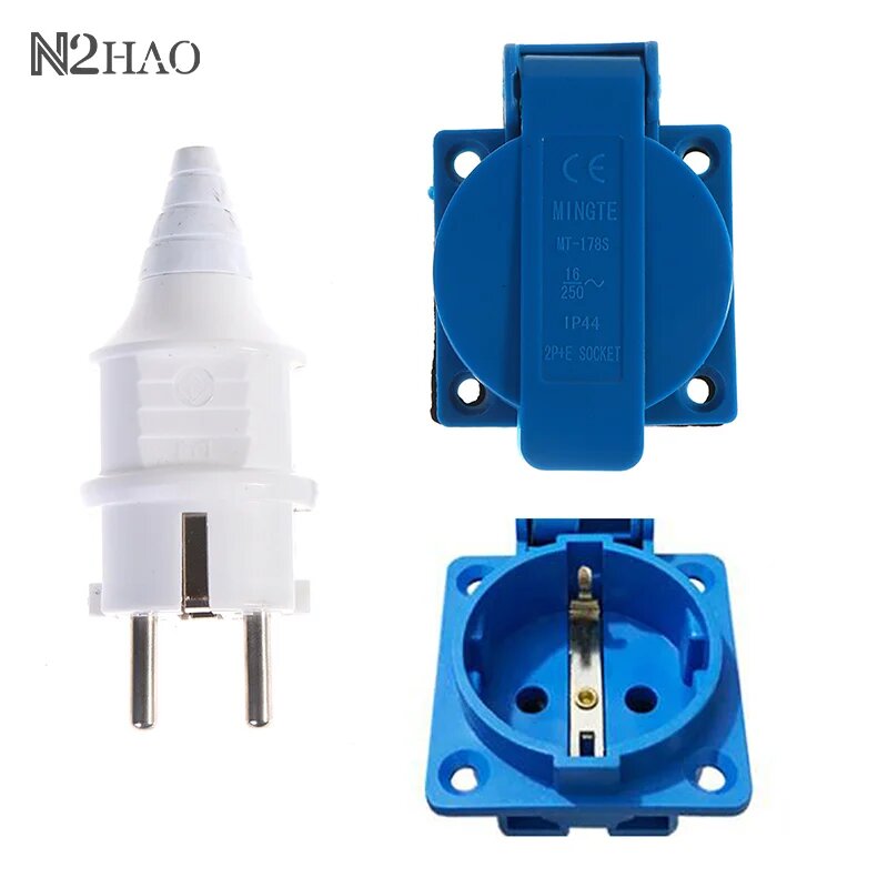 Промышленная водонепроницаемая розетка 220V синяя 1Socket