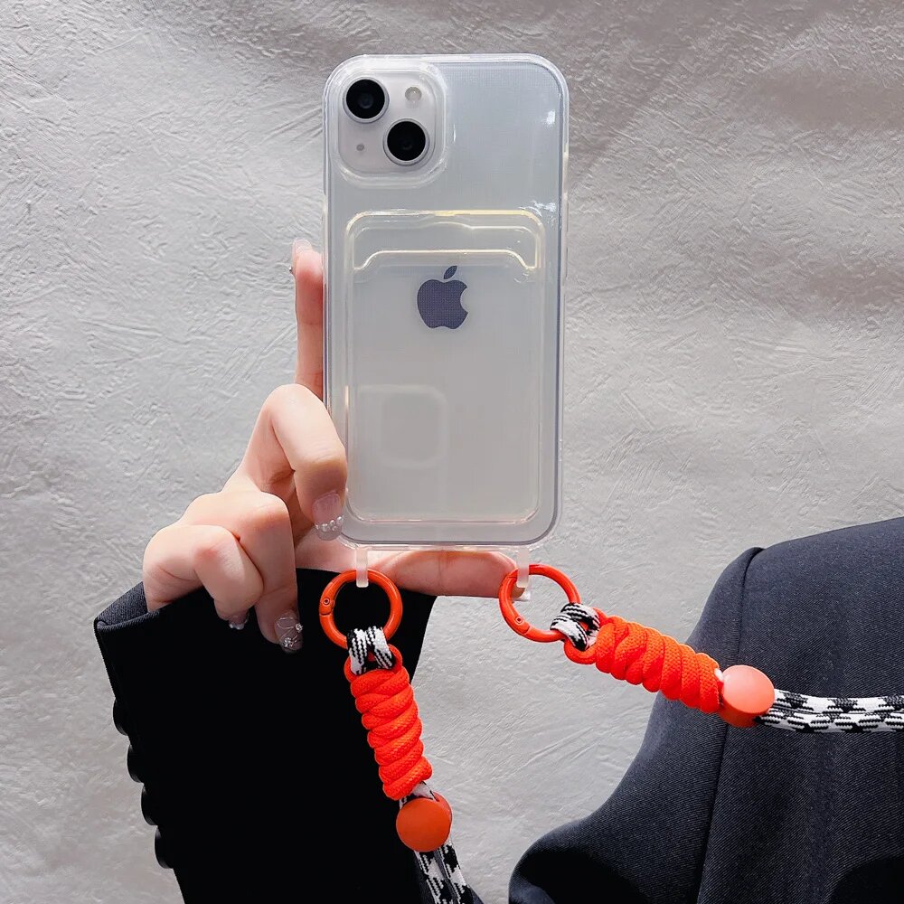 Чехол для телефона со шнурком и держателем для карт для iPhone 16, Funda iPhone 17 Pro Max 11 15 13 14 Plus 12 Air XR X Xs 7 8 SE 6S, силиконовый чехол SJS003, For iPhone 17 Pro