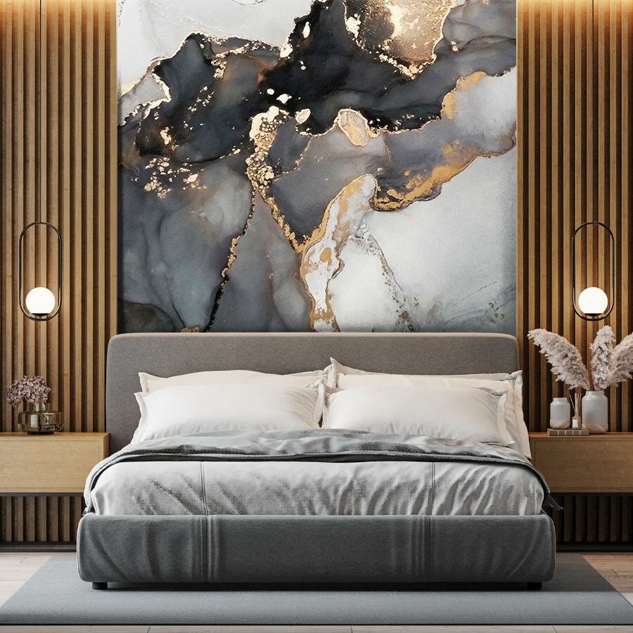 Фотообои Флюид черное золото 9-1423-M-Флок 270 x 300 см (ВхШ) Бесшовные, флизелиновые, влагостойкие обои