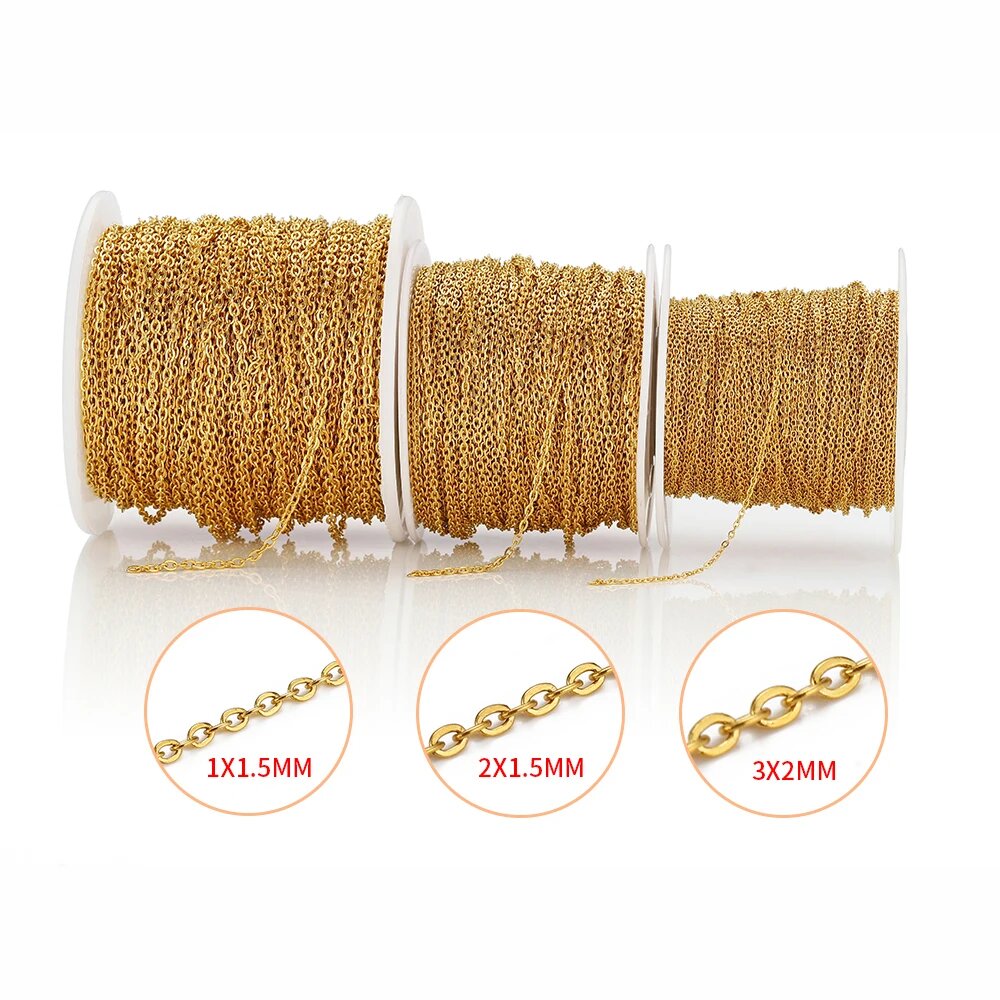 MINGXUAN Черная цепочка из нержавеющей стали золотого цвета 2 м