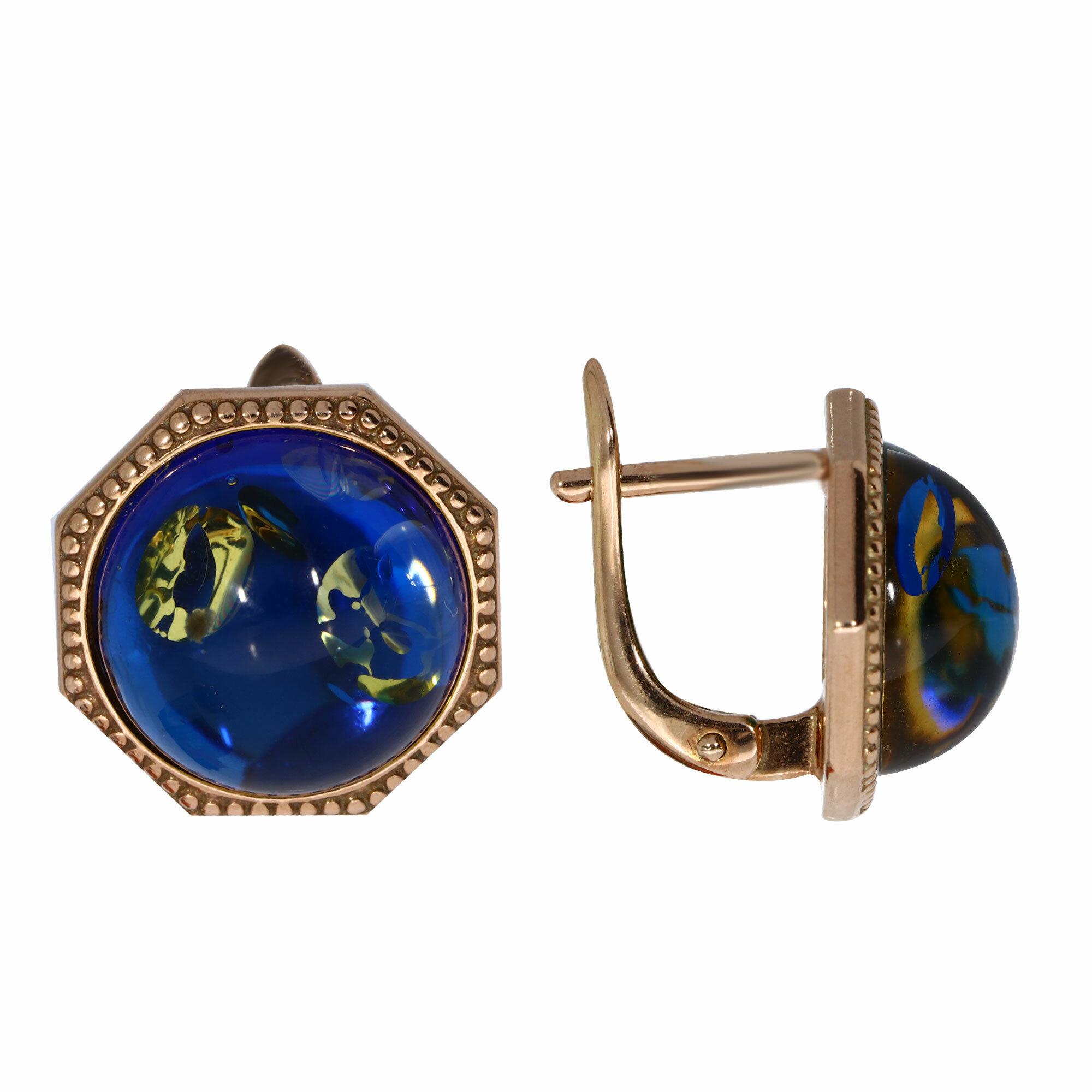 Серьги, серебро, 925 проба, золочение, янтарь