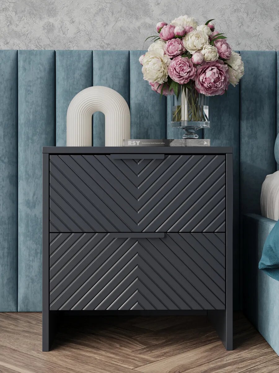 Тумба прикроватная "Конус", ЛДСП, МДФ, 2 ящика, графитовый серая