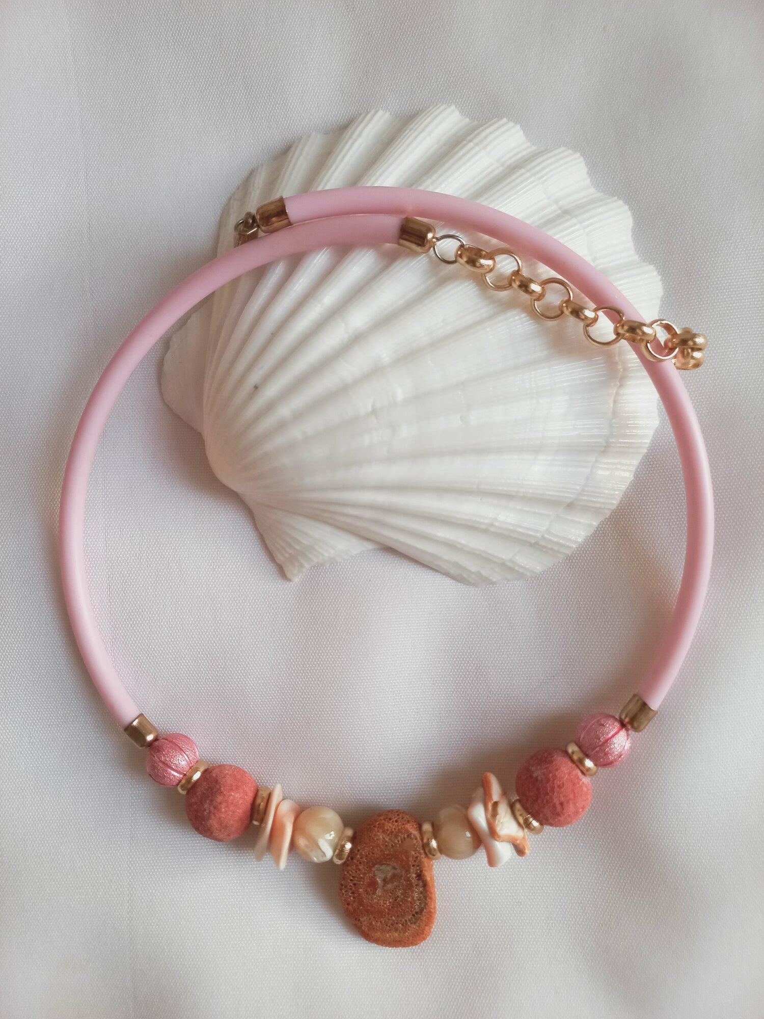 Колье, коралл, перламутр