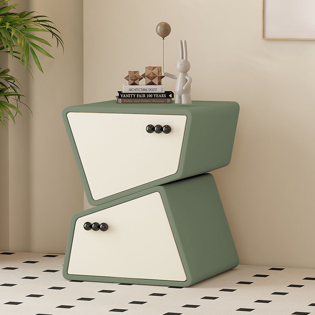 Дизайнерская кожаная тумбочка Octavia, 2 ящика (зеленый)