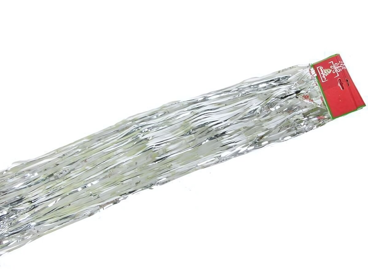 Дождь новогодний серебристый 1м, ПВХ, блестящий, праздничное оформление