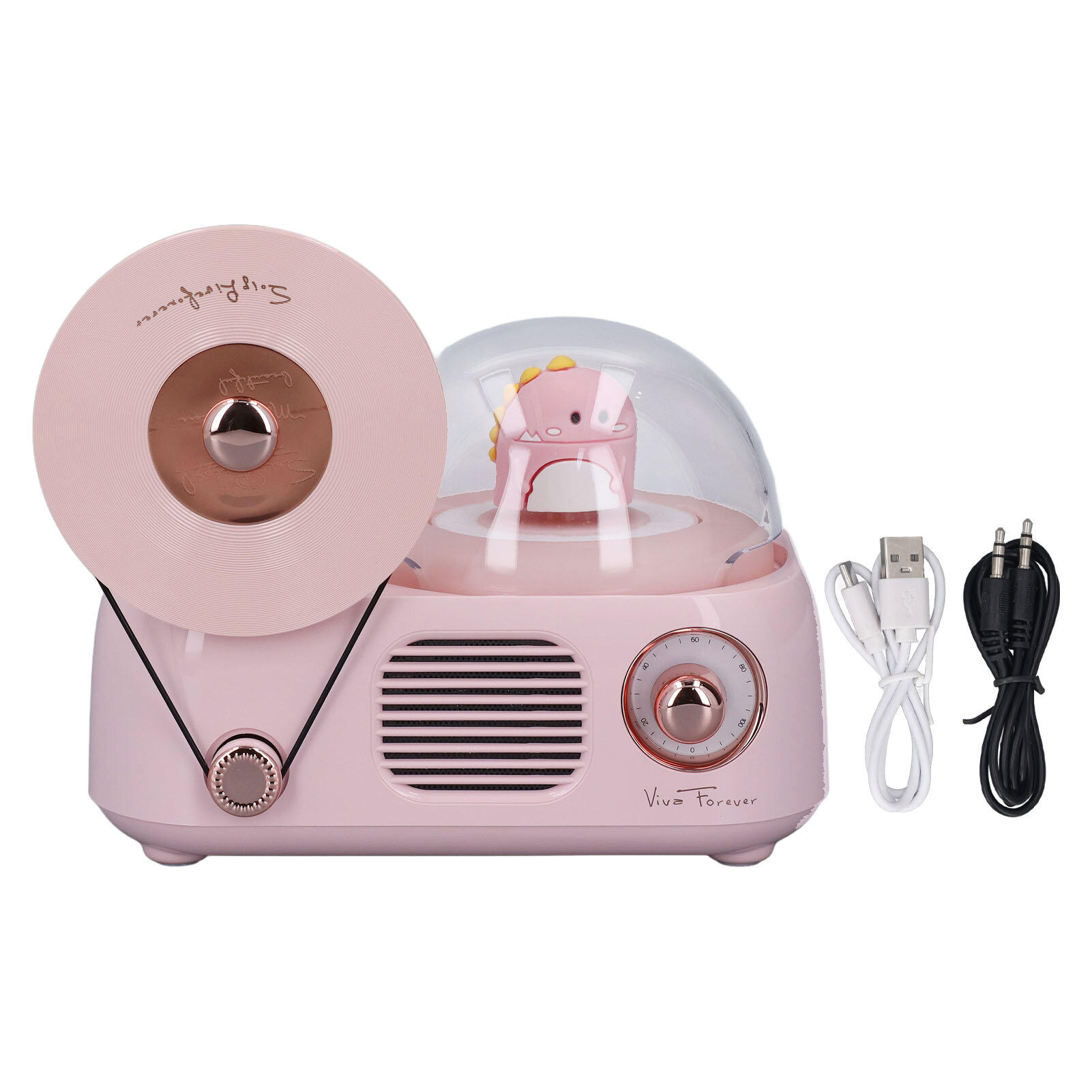 Ретро Bluetooth-колонка с подсветкой, стереозвук Hi-Fi, успокаивающий проигрыватель виниловых пластинок, колонка для сна, розовый цвет.