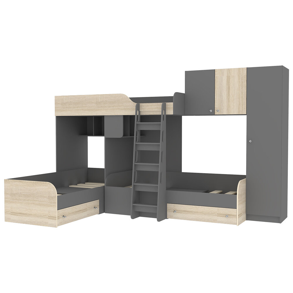Кровать чердак Трио 2 Темно-серый Дуб Сонома