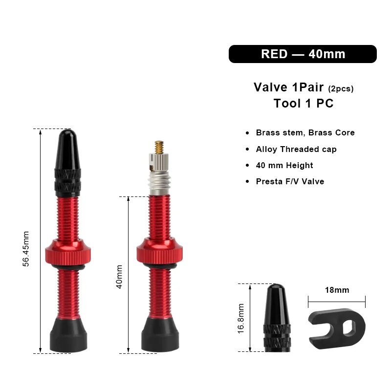 Велосипедные клапаны Riderace Presta 40/60 мм Красный, Red 40mm