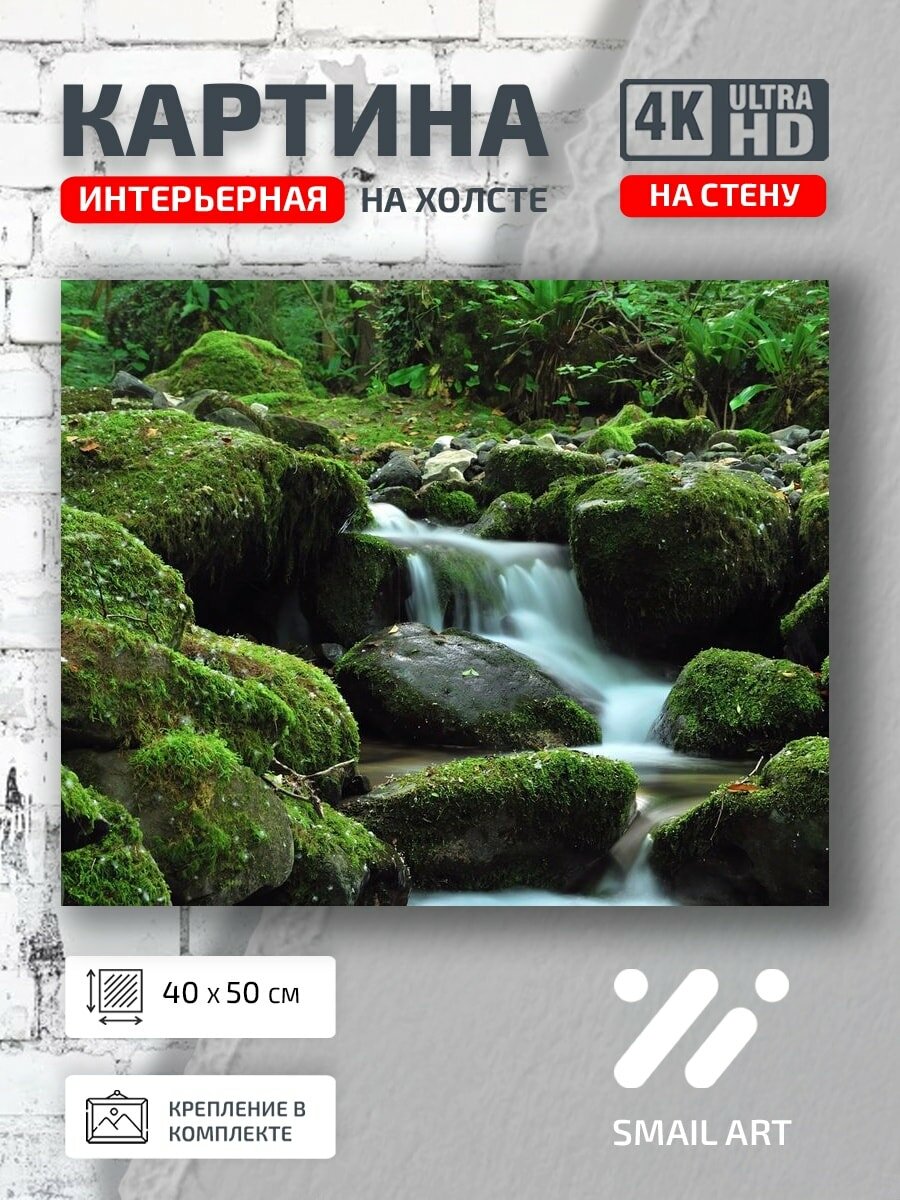 Картина на холсте интерьерная 40 на 50 на стену зеленом мохе для кабинета пейзаж