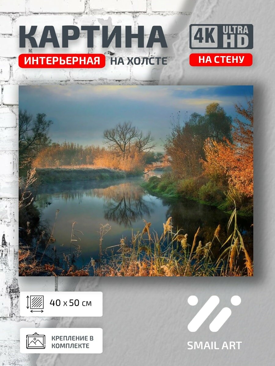 Картина на холсте интерьерная 40 на 50 на стену иней туман для офиса пейзаж