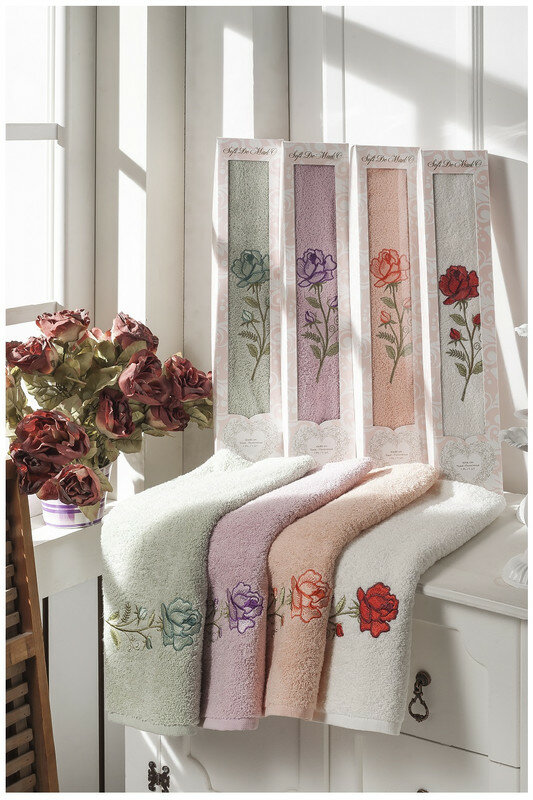 Полотенце Sofi De Marko BERDE 50x90 см, хлопок 100%, с вышивкой, розовое