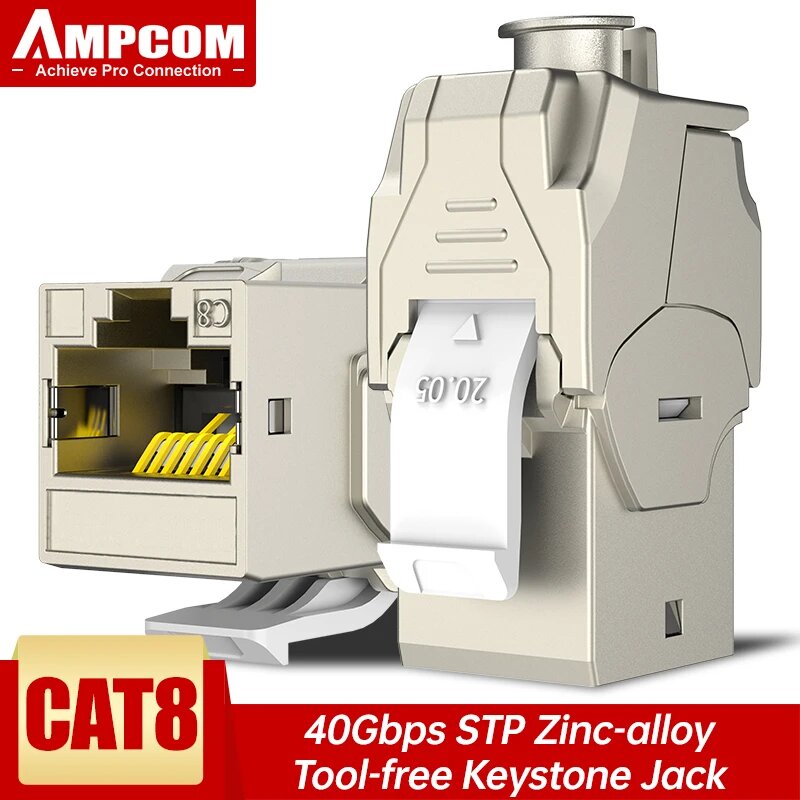 AMPCOM CAT8 Keystone Jack 40Gbps STP Zinc-alloy Tool-free