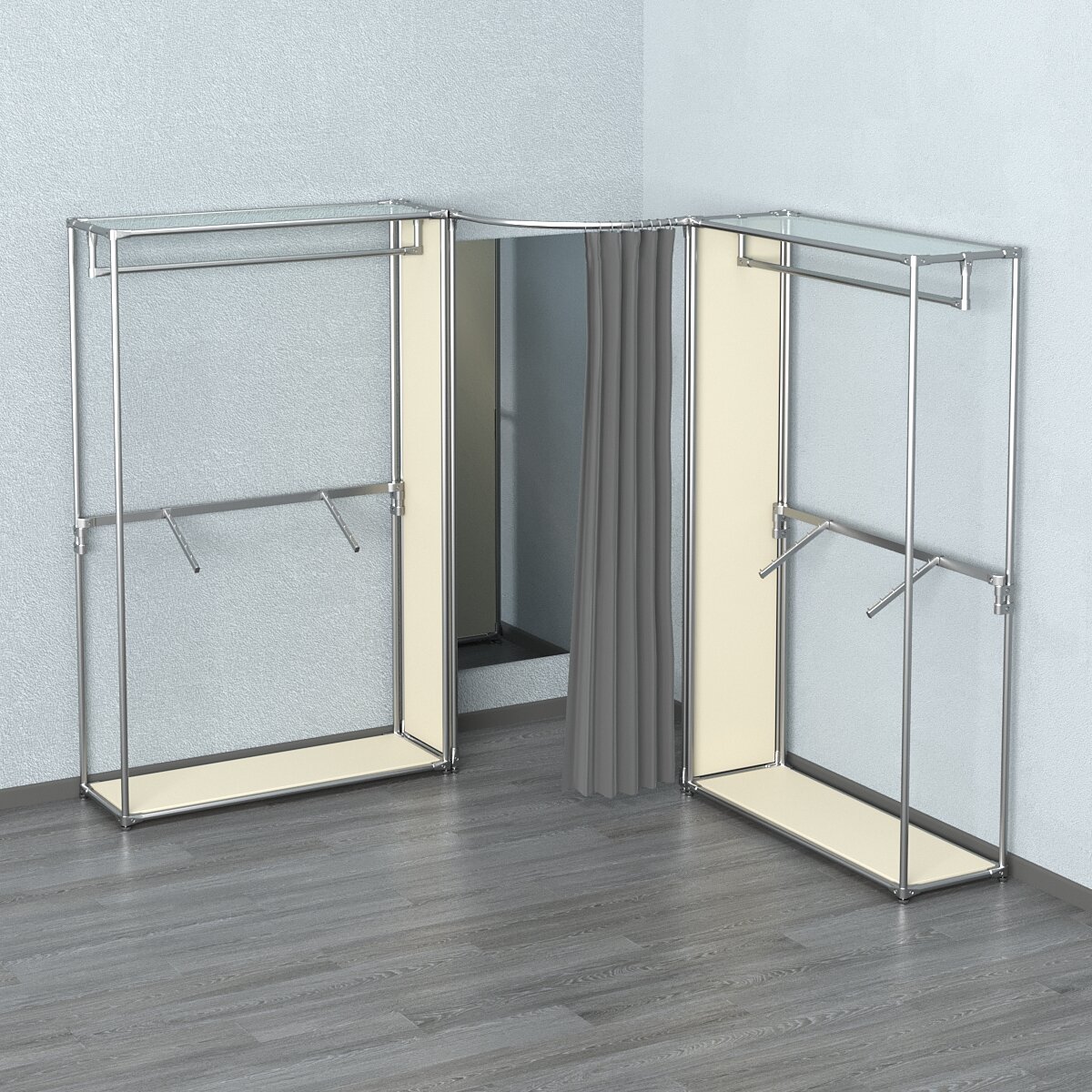 Примерочная (вход- дуга) с зеркалом из системы хром с поручнями №2-2, Крем Вайс