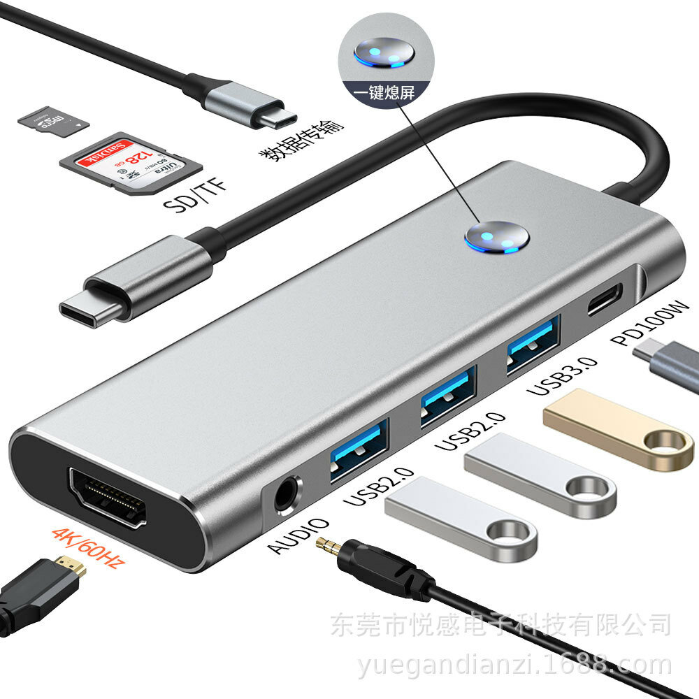 Док-станция USB 3.2 с блоком питания, Type-C, однокнопочное зеркалирование экрана, док-станция для ноутбука 4K 60Hz