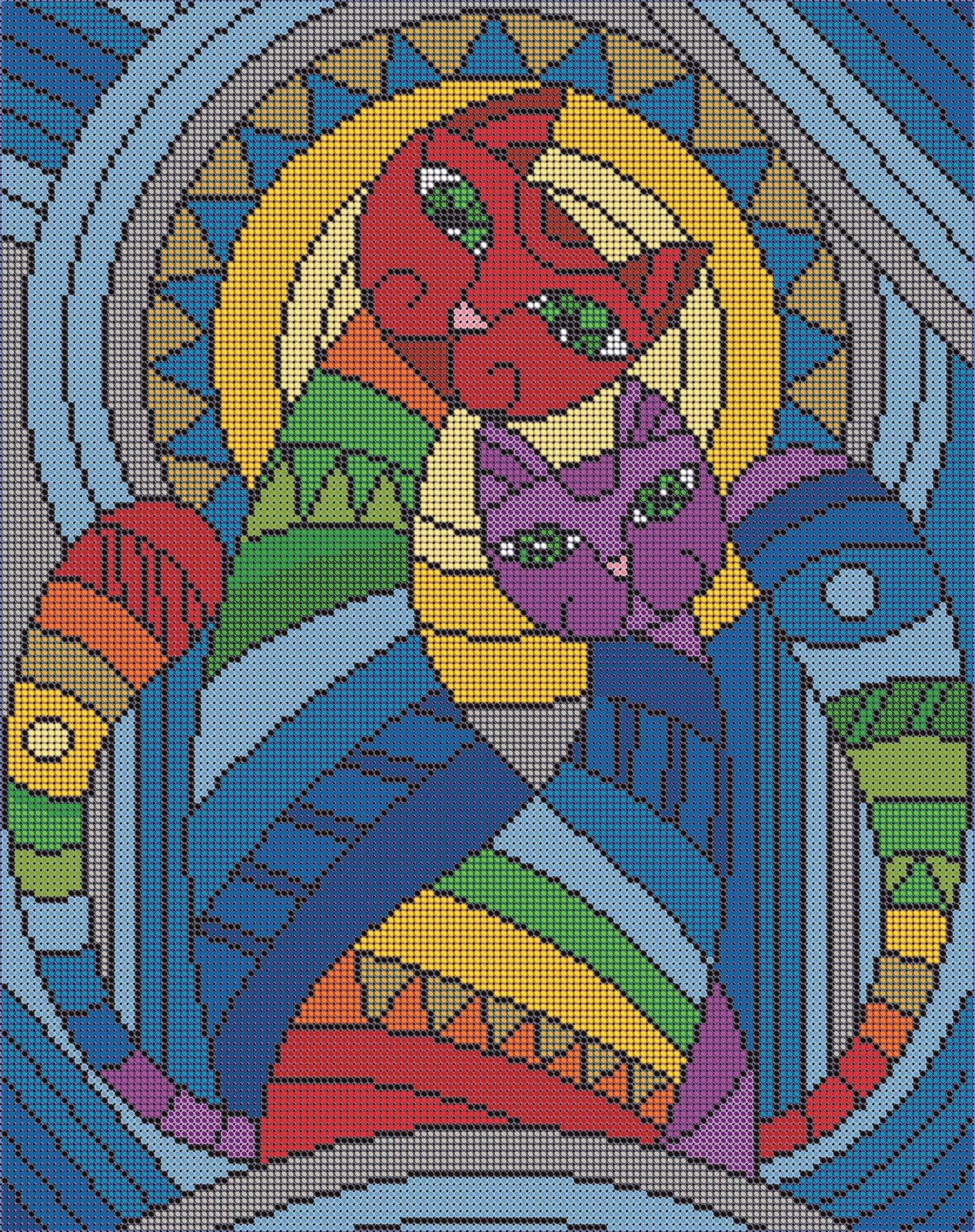 Вышивка бисером картины Витражные котики 30*38см