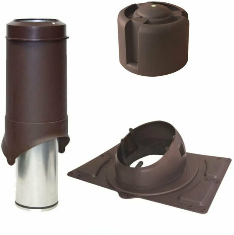 Вентиляционный выход на крышу (комплект) 150 мм h-500 утеплённый Krovent, труба вытяжная на крышу с грибком и проходным элементом для любого типа кровли, коричневый (Ral 8017)