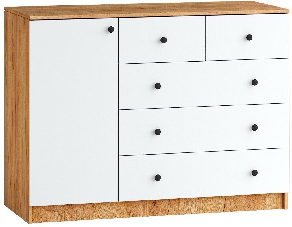 Комод для одежды Бард 5, Легкомаркет, ЛДСП, цвет дуб крафт золотой и белый, 100х89х50, 5 ящиков/дверь