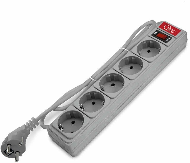 Удлинитель с сетевым фильтром 5х1.5м 10А IP21 ПВС 3х0.75 сер. Союз 1328