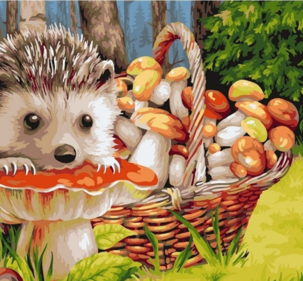 Картина по номерам "Ёжик с грибами" 40х50 см, хлопковый холст на подрамнике, акрил, Hobby Home