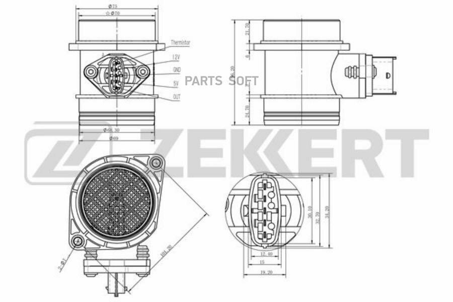 Датчик массового расхода воздуха Chevrolet Niva (2123) 02- Lada Priora (2170 2171 2172) 07- Kalina Zekkert арт. se-1003