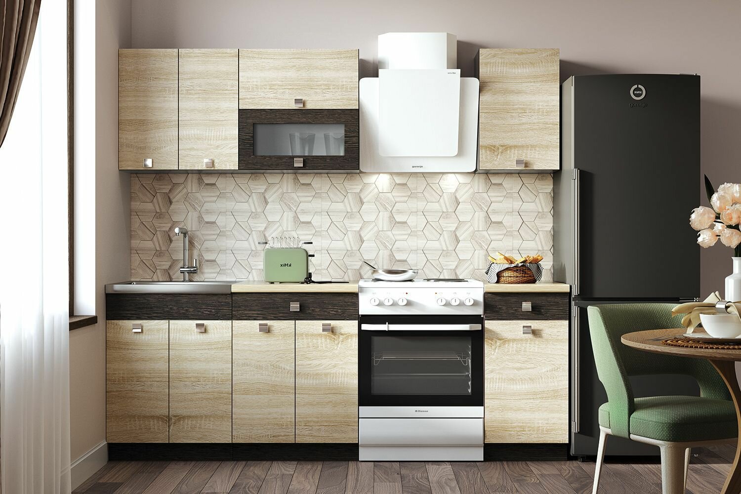 Кухонный гарнитур "Виола" 1,6 м Дуб Венге/Дуб Сонома