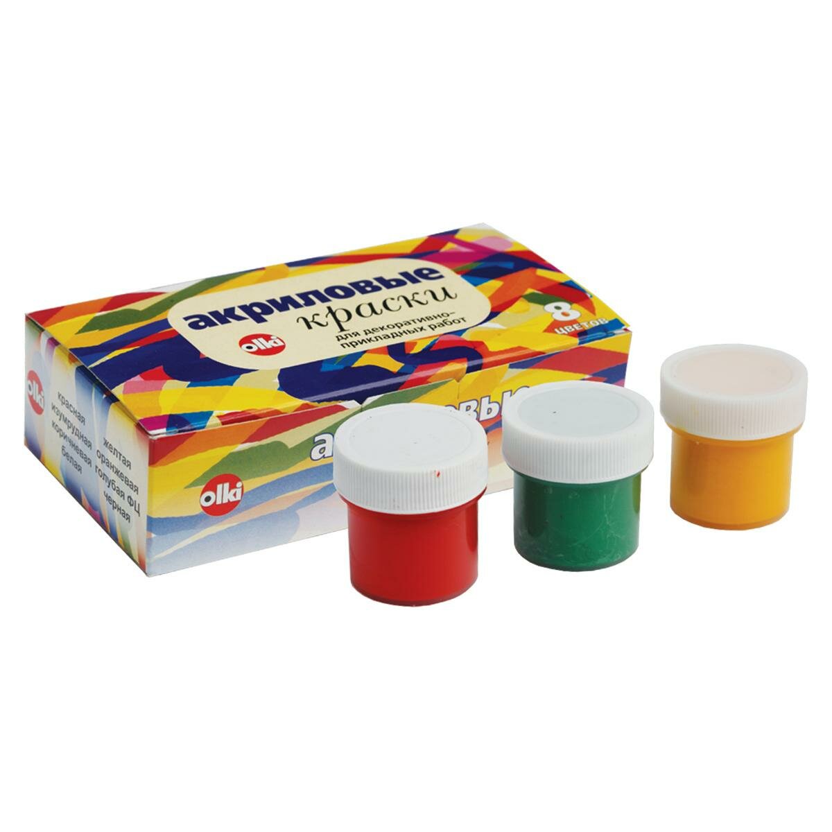 Акриловые краски Olki Для декоративно-прикладных работ, 8 цветов по 22 мл, 2735