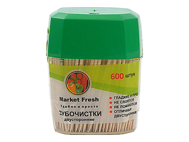 Market Fresh зубочистки 600 шт двусторонние в диспенсере для сервировки стола