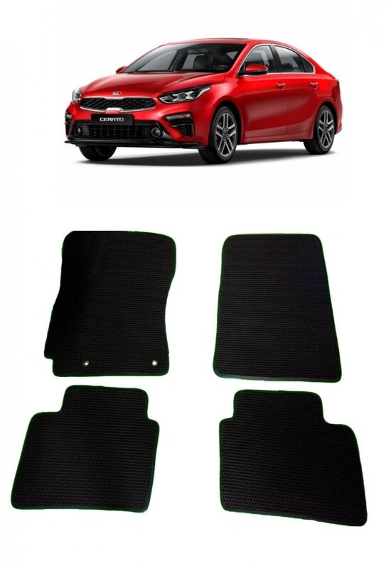 Ева коврики Kia Сerato IV 2018 -/ Ева ЭВА сота/ цвет Черный c красной окантовкой / EVA Smart / коврики в салон автомобиля Киа