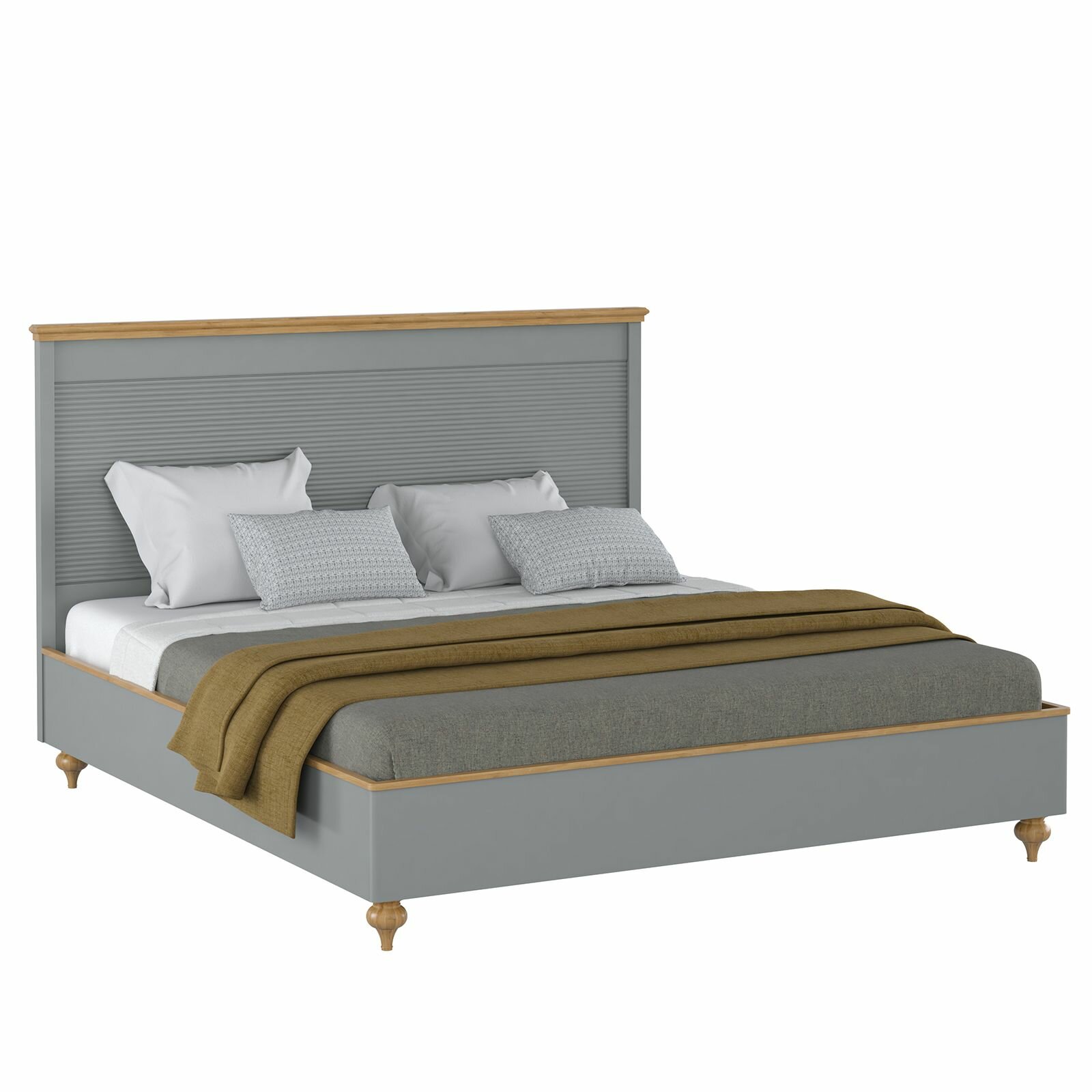 Кровать ММЦ Спальня Рандеву 180 (серый №7042+антик №24) из массива сосны