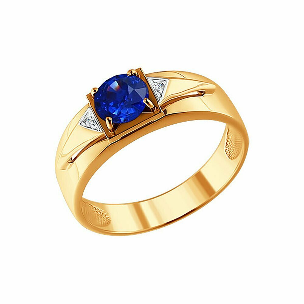 Кольцо, золото, 585 проба, корунд, бриллиант