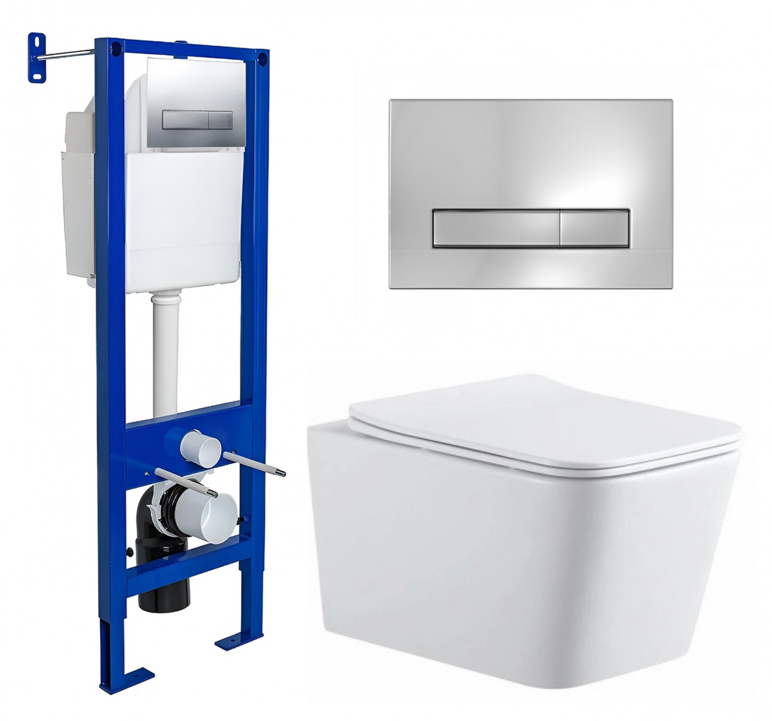 Комплект 3 в 1 инсталляция Berges Wasserhaus Atom Line 410 + Подвесной унитаз SinteSi BALTI + кнопка хром