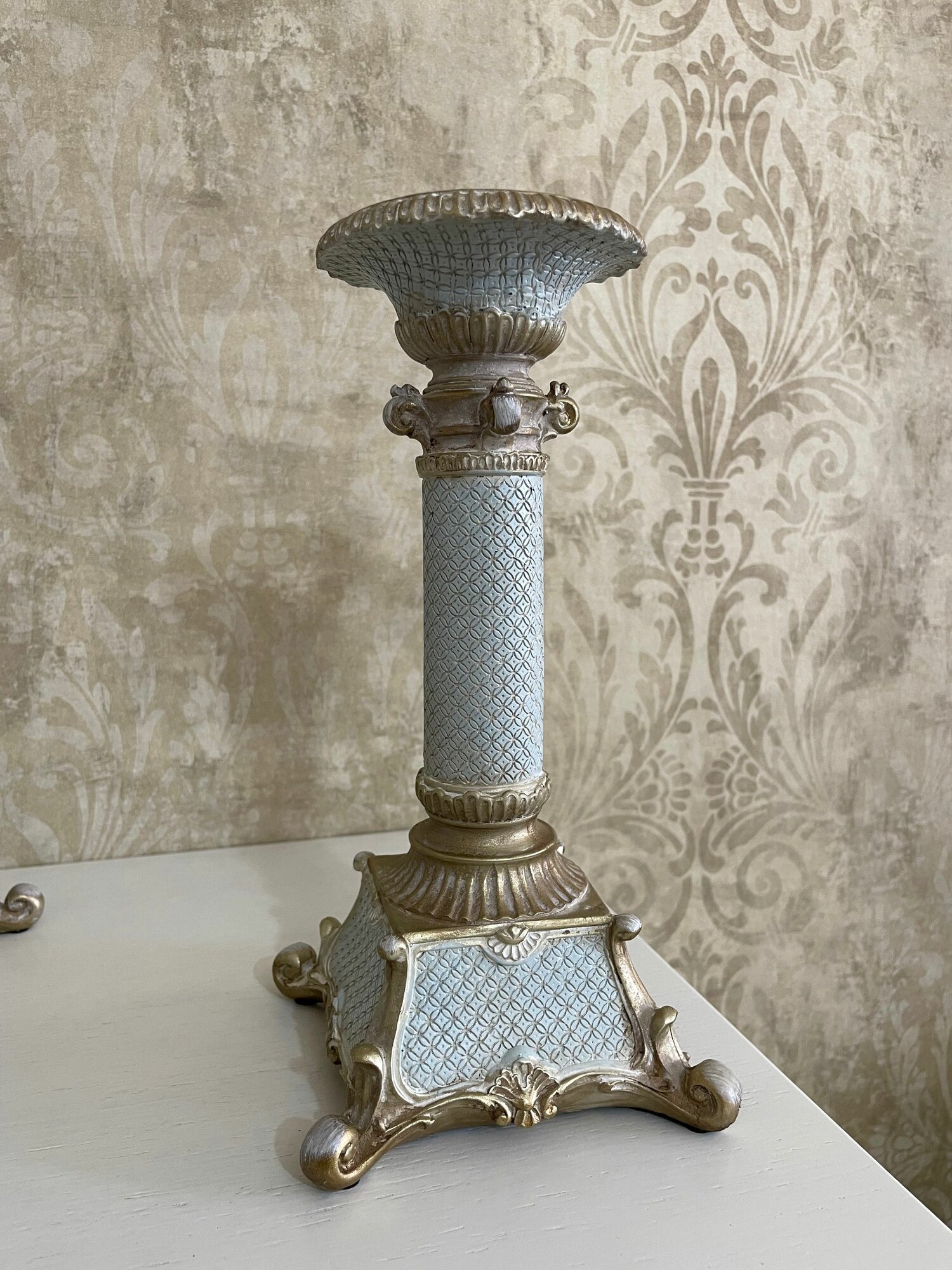 Подсвечник античный Бирюза/полистоун/ 27 см