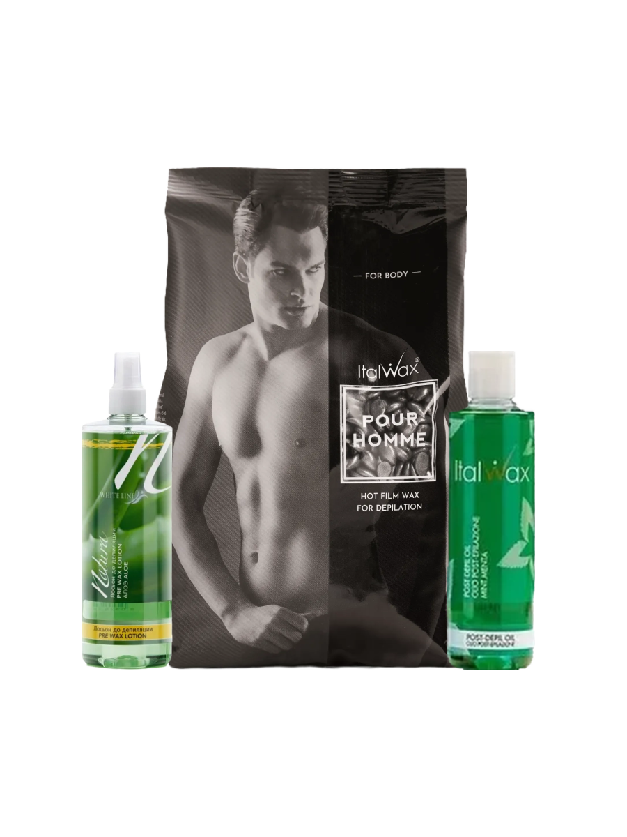 Воск в гранулах Мужской ITALWAX NATURA Pour,1000гр+(Набор уход до/после Лосьон Алоэ, Ментол,250 мл)