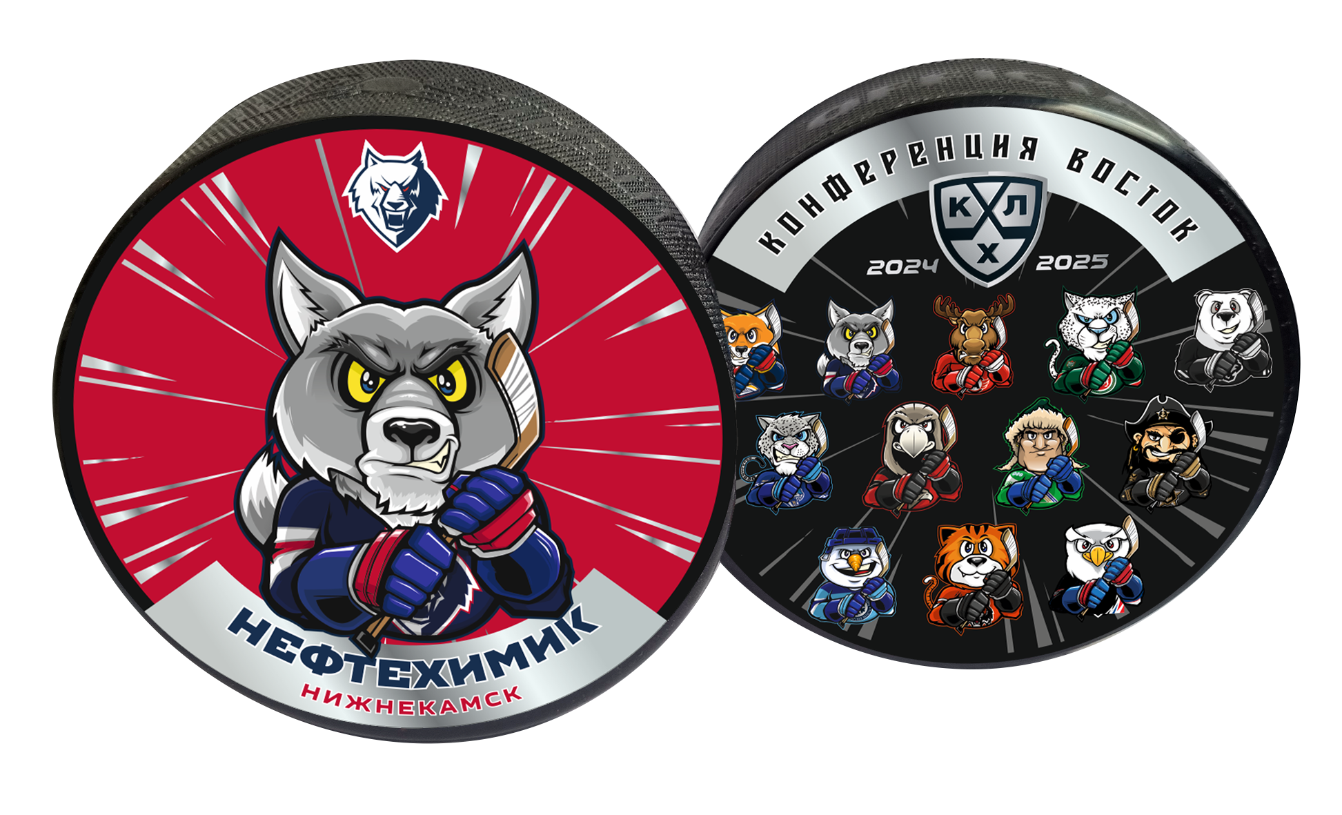 Шайба хоккейная "ExpoState - OFFICIAL" (Восток - ХК Нефтехимик талисман 2024-25 цветная двустор.)