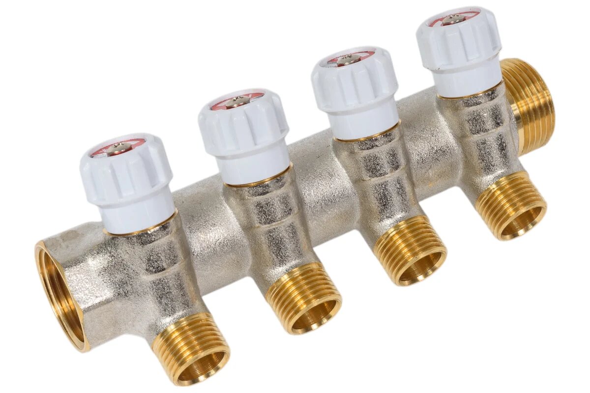 MVI коллектор латунный с регулирующими вентилями 1"x1/2"x4 выхода MM.404.0604