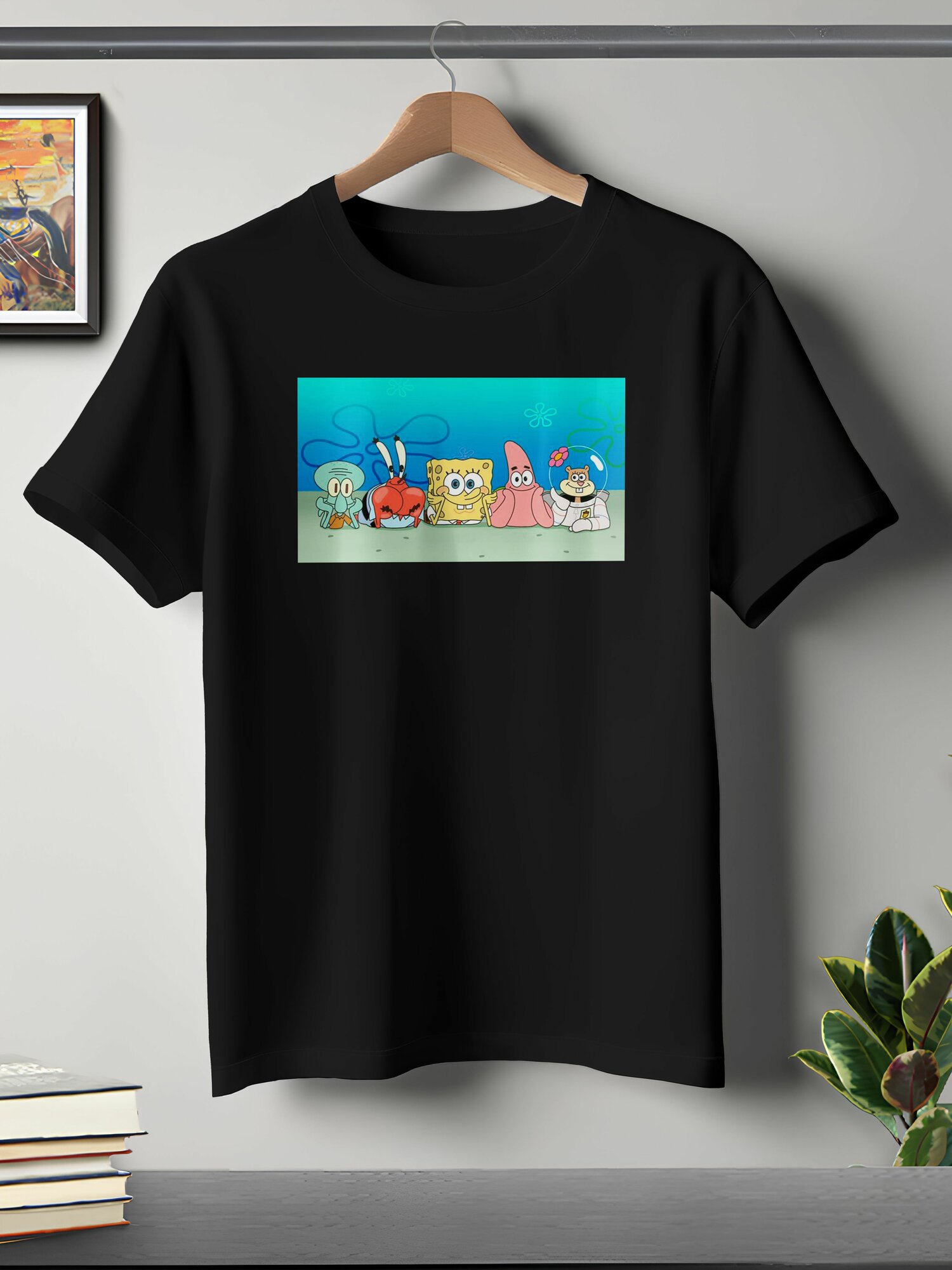 Футболка Детская ONEQ 164 (14-15) размер с принтом Спанч Боб, черная
