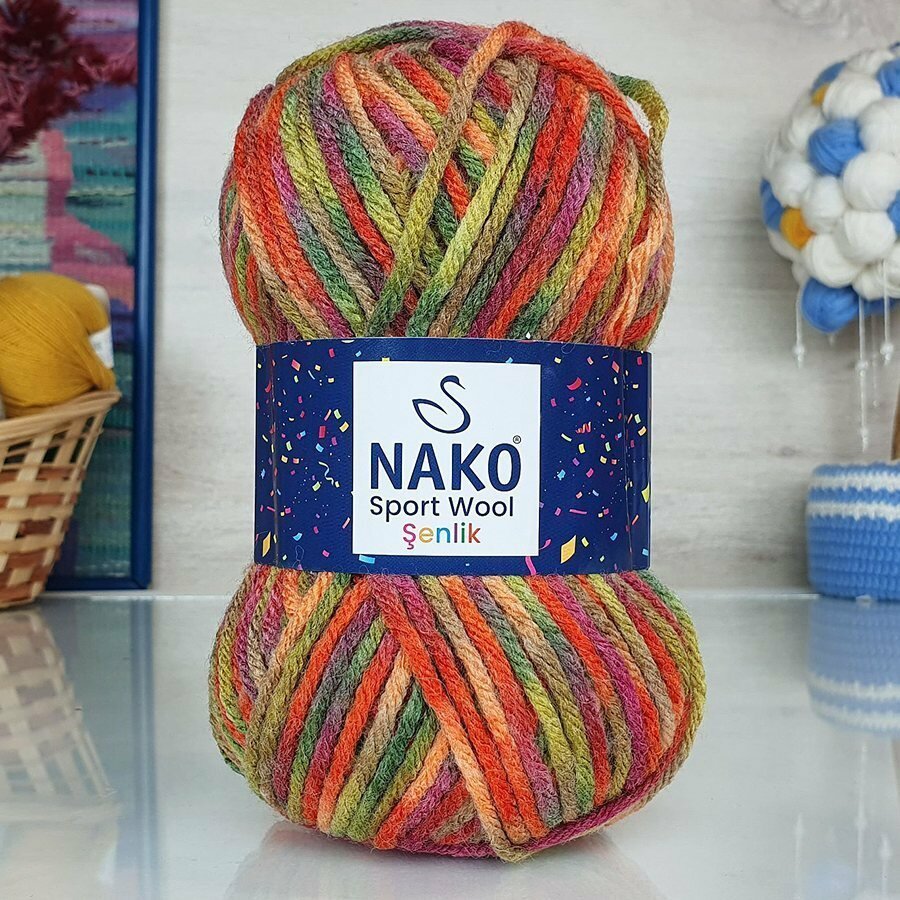 Пряжа Nako SPORT WOOL SENLIK 87732 принт (5 мотков)