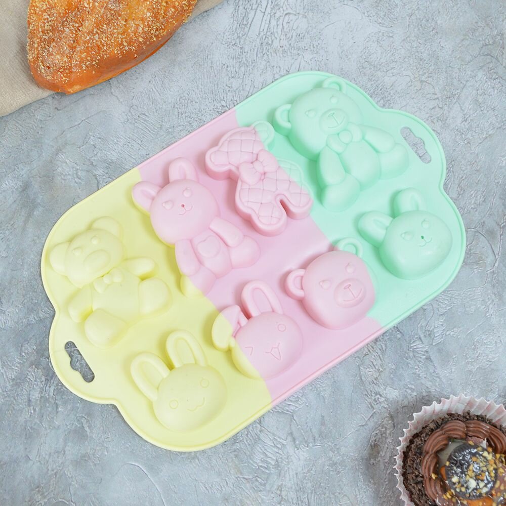 Форма для выпечки печенья в форме животных, силиконовая, 27*17*3 см