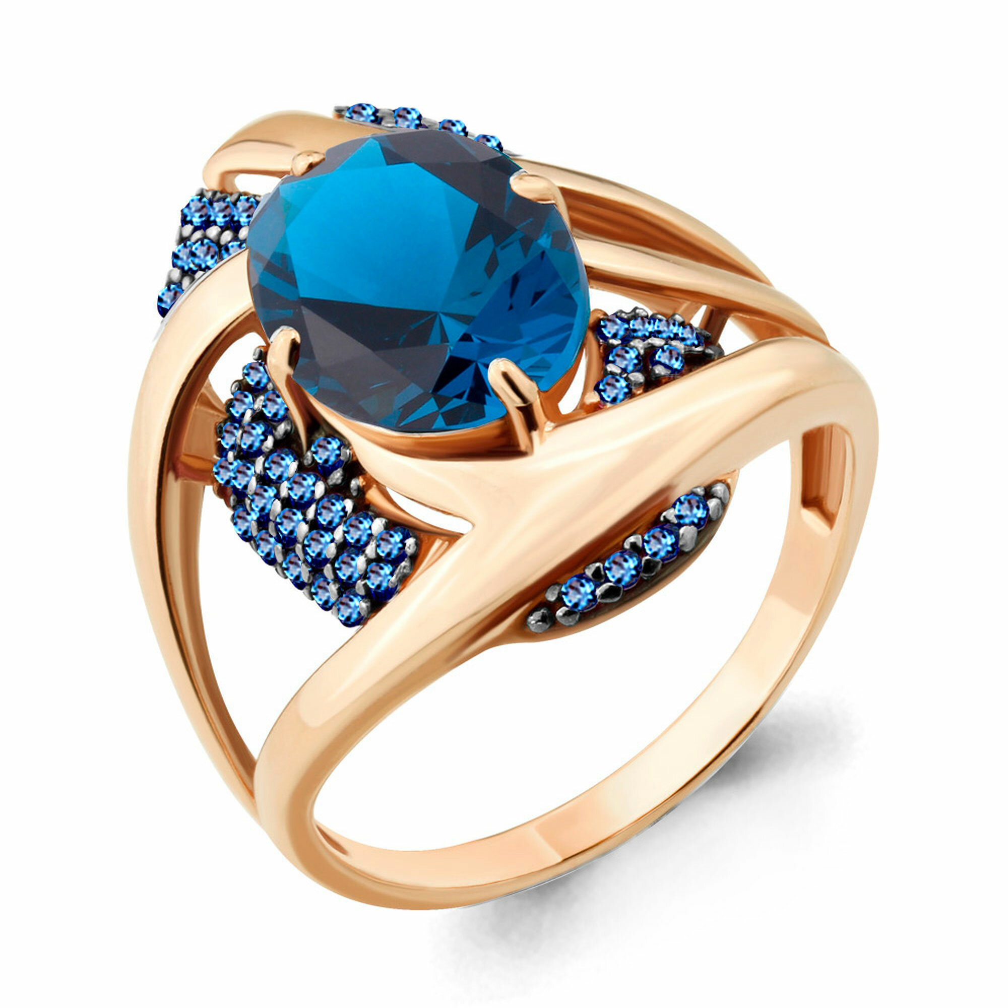 Кольцо, серебро, 925 проба, золочение, Лондон топаз, сапфир синтетический